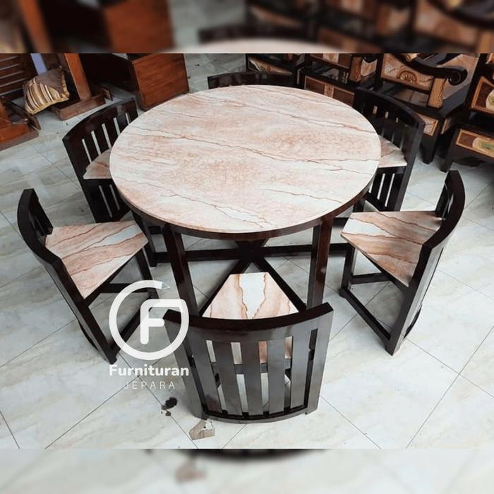 Jual Meja Makan Bulat Minimalis Kursi 6 Kayu Jati - Warna marmer - Kab ...