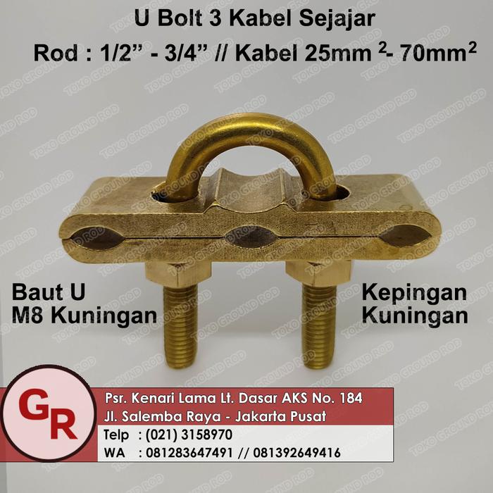 Jual Klem Stik Rod 3 Jalur Sejajar / U Bolt 3 Way Grounding Clamp ...