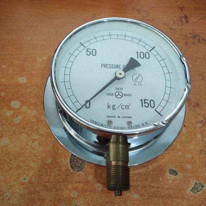 Jual pressure gauge manometer 4" flange 0-150 kg/cm2 conn 3/8" Yamamoto ...