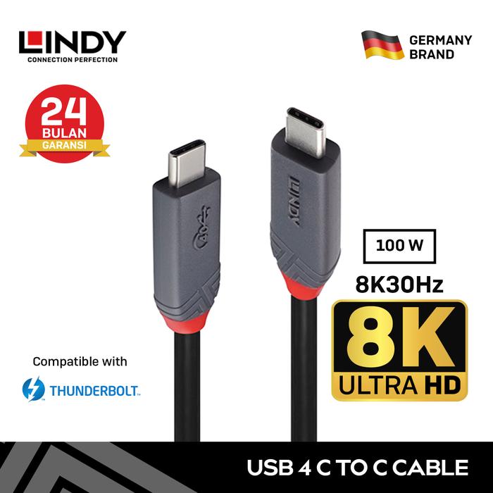 Promo Kabel USB LINDY Type C USB 4 Gen 3x2 40 Gbps DP Alt 8K PD 100W 5A ...