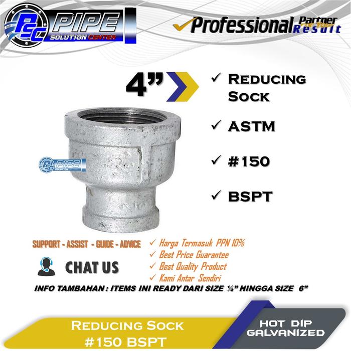 Jual REDUCING SOCKET PIPE PIPA BESI GALV DRAT BSPT 4" 6" - 4" X 2-1/2 ...