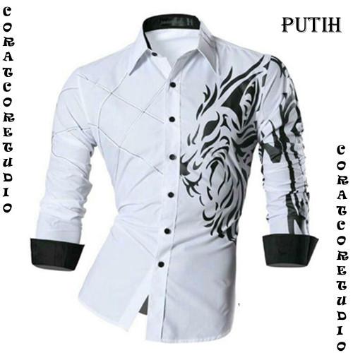 Jual Hem Cowok Formal Casual Lengan Panjang Sablon Singa PUTIH X HITAM ...