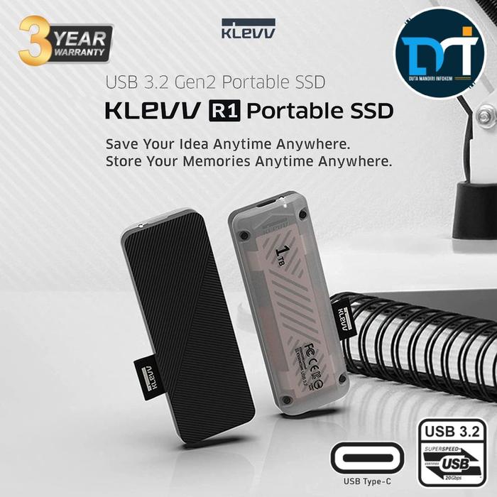 Promo KLEVV R1 Portable SSD 500GB 1TB 2TB USB 3.2 Gen 2 Type C I A 3D ...