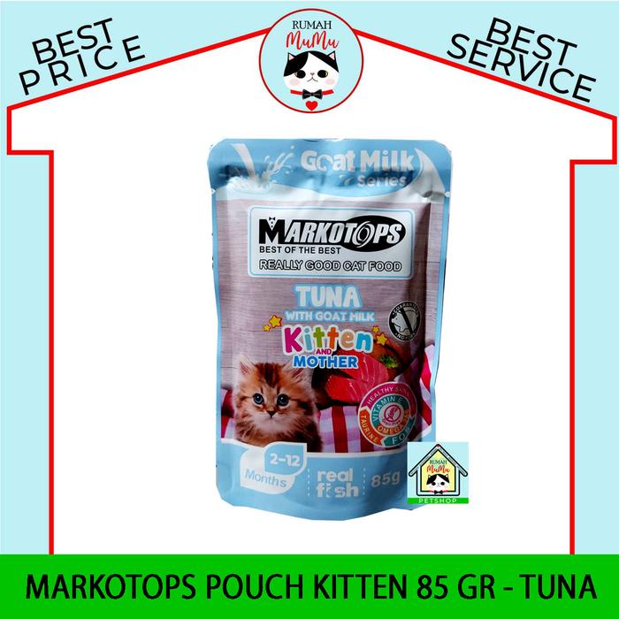 Jual MAKANAN BASAH KITTEN MARKOTOPS POUCH 85 GR GOAT MILK - TUNA SALMON ...