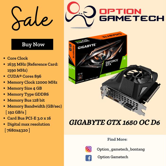 Jual GIGABYTE GTX 1650 OC SINGLE FAN D6 - Kota Bontang - Option Gametech | Tokopedia