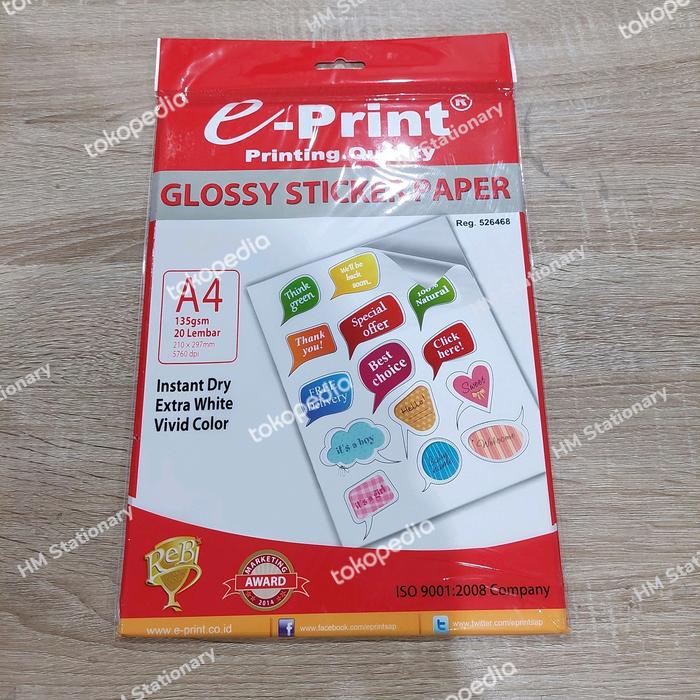 Jual Glossy Sticker Paper E- Print 135Gsm / Kertas Stiker Glossy E ...
