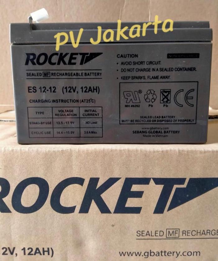 Jual Aki Rocket ES 12-12 VRLA MF 12V 12Ah Baterai Accu Kering ES-12-12 ...