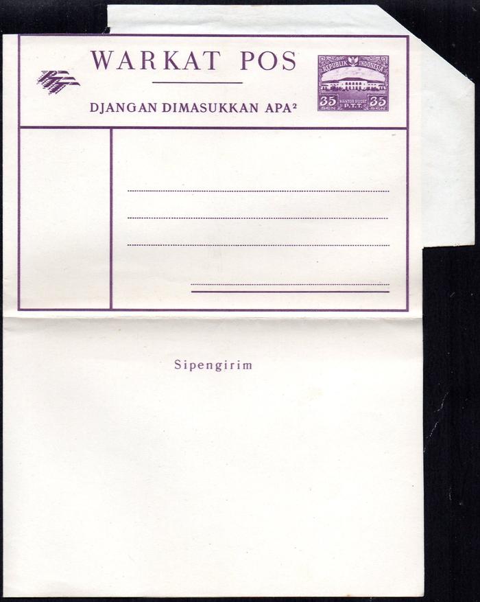 Jual Prangko/Perangko WARKAT POS W-03-B 1953 GEDUNG PTT PUSAT 35 sen ...
