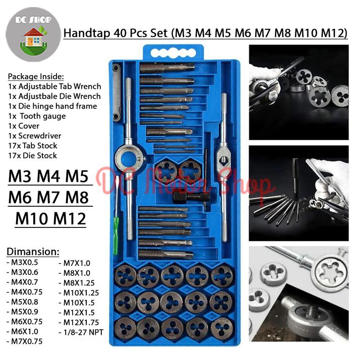 Jual Hand Tap Set Adjustable Handtab Dies Set 40 Pcs Alat Snai dan Tap ...