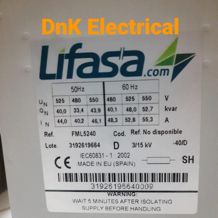 Jual Kapasitor/Capasitor/Capacitor 25kvar 415V/40kvar 525V LIFASA FML 5240 - Jakarta Barat - DnK ...