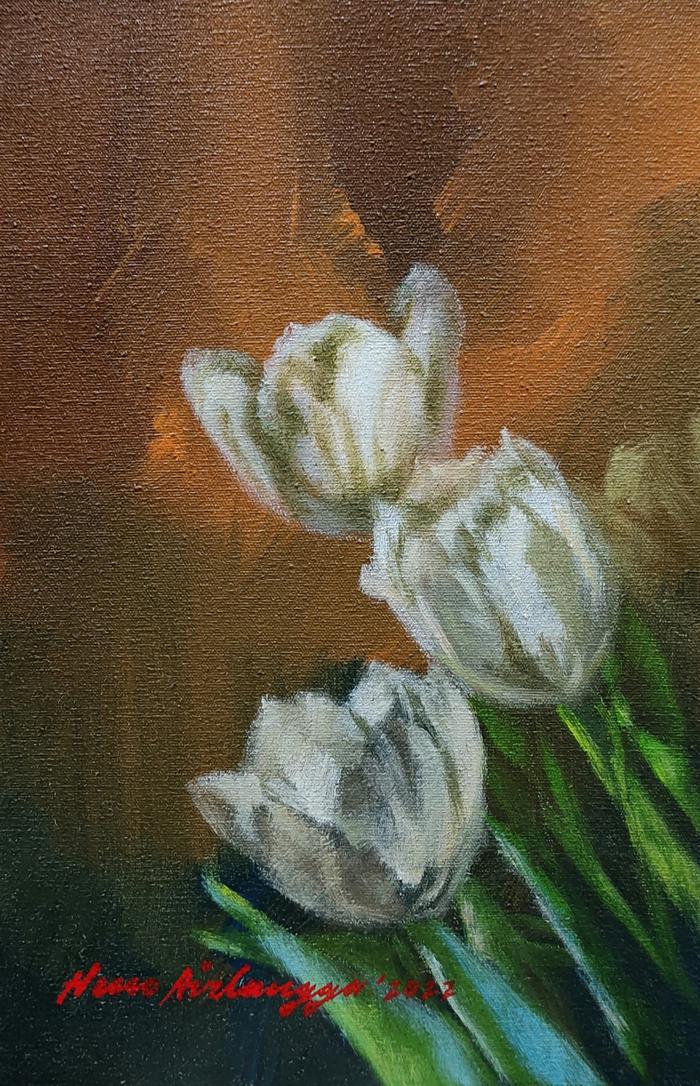 Jual Lukisan bunga tulip putih dalam nuansa temaram romantis - Kota ...