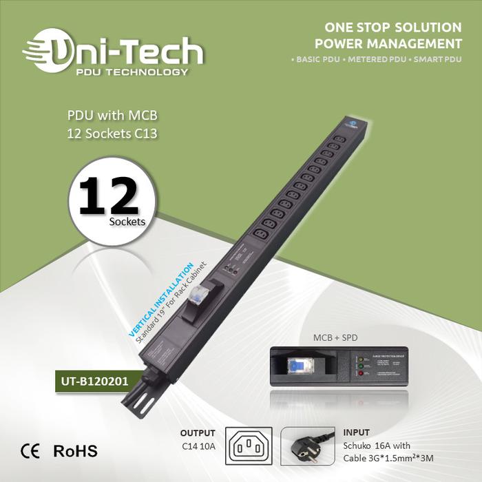 Jual Colokan Listrik Rak Server PDU 12 Holes C13 w/ MCB, Input Schuko ...