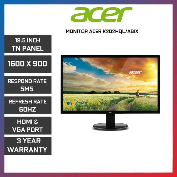 Jual Monitor Acer 19" inch K202HQL Refresh rate 60Hz HDMI dan VGA ...