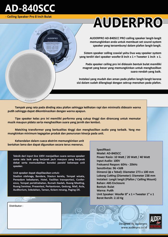 Jual AUDERPRO CEILING SPEAKER PRO AD-840SCC - Ceiling Speaker Pro 8 ...