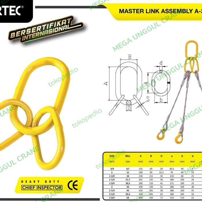 Jual Chain Sling 4 Legs Rantai Baja 8mm x 2mtr Atas ML Assy 3/4" + CL ...