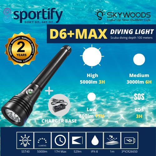 Jual Skywood D6+ Max Diving Flashlight/Senter Selam Underwater 100M ...