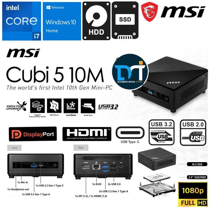 Jual Msi Mini PC Cube 5 10M - I7-10510U 8GB 1TB+256GB SSD Win10 Home ...