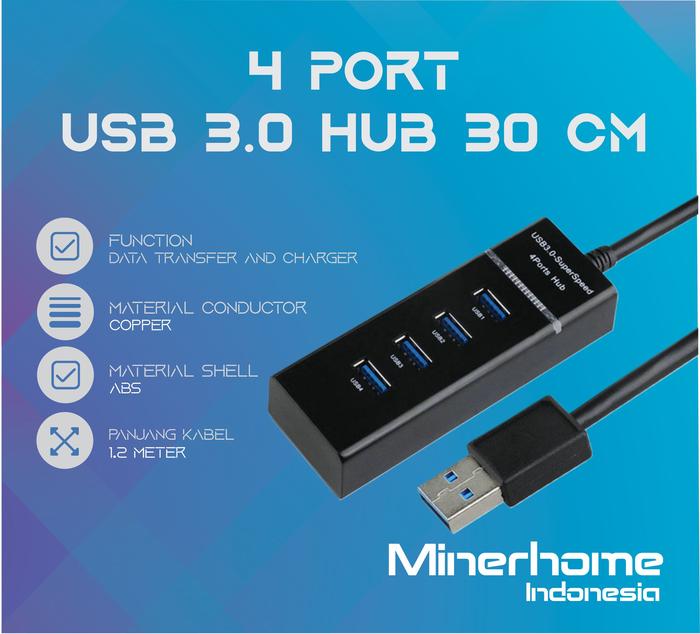 Promo 4 Port USB 3.0 High Speed HUB Panjang 1.2 Meter Computer Laptop ...
