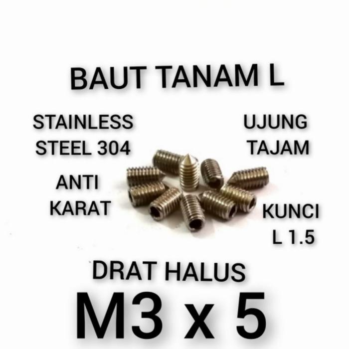 Jual 10PCS Baut Tanam M3 x 5 STAINLESS STEEL 304 Baut Tanam 3mm UJUNG ...
