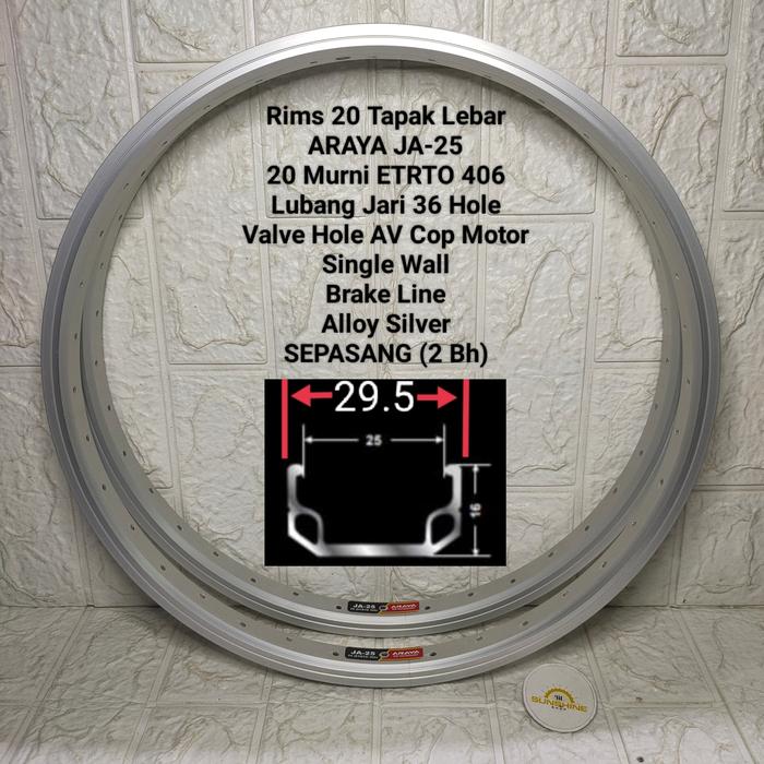 Jual Rims Velg 20 ETRTO 406 ARAYA JA-25 Tapak Lebar 36H Single Wall ...