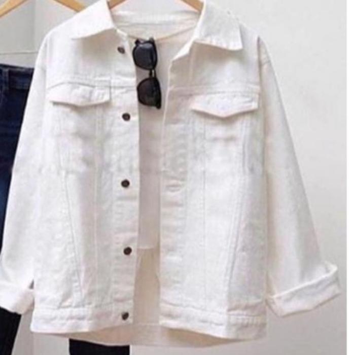 Jual jaket jeans wanita putih white polos casual jacket outer simple ...