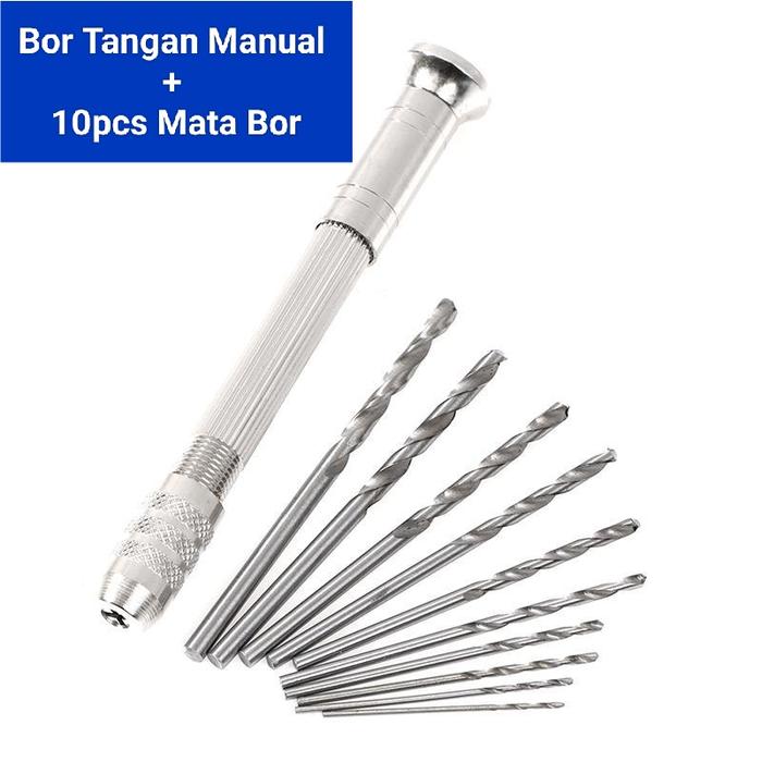 Jual Bor Manual Mini Pen Hand Drill + 10pcs Mata Bor kayu Plastik Resin ...