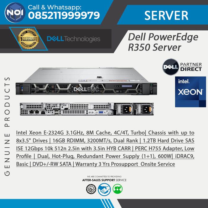 Jual Dell PowerEdge R350 E-2334, 8GB, 1,2TB SAS, H755, DVDRW, Idrac ...