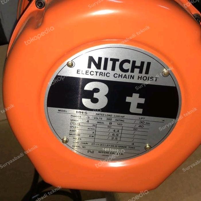 Jual ELECTRIC CHAIN HOIST Nichi 3 ton x 6 meter original Jepang tipe MH ...