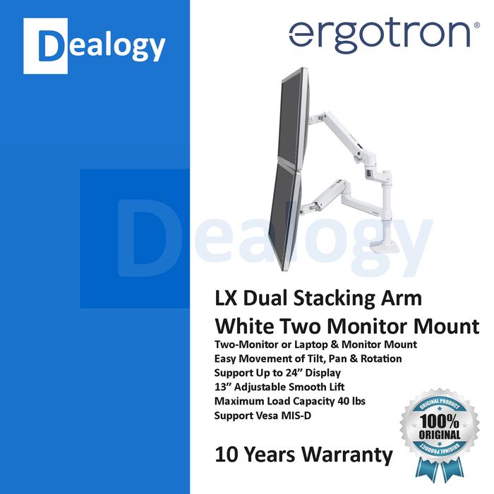 Jual ERGOTRON LX DUAL STACKING ARM WHITE TWO MONITOR MOUNT 45-492-216 ...