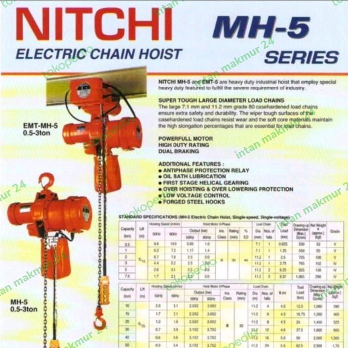 Jual Electric Chain Hoist NITCHI 1 Ton x 6 Meter Original Japan Tipe MH ...