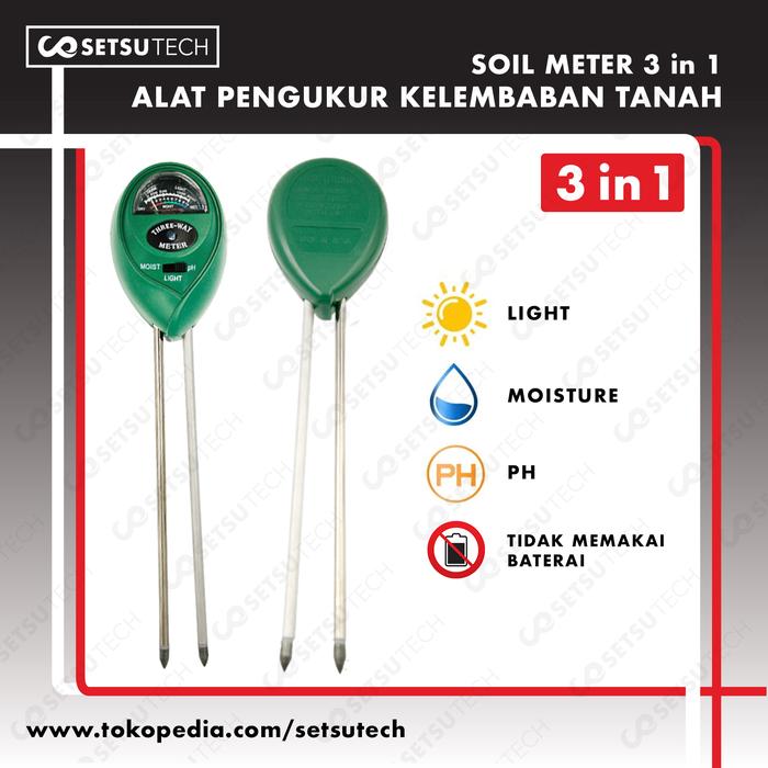 Promo Soil Meter 3 in 1 Pengukur pH Moisture Light Kelembaban Tanah ...