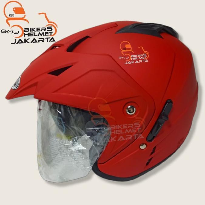 Jual Bst Duke Helm Solid Red Doff Double Visor Dua Kaca Half Face Murah ...