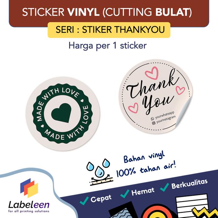 Jual CETAK STICKER THANKYOU BULAT VINYL CUSTOM/ STIKER TERIMAKASIH ...