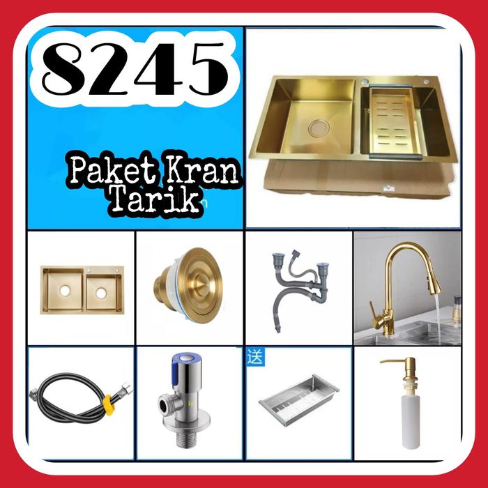 Jual Kitchen Sink 8245 Stainless Sus 304 Gold/Emas Paket Lengkap/Body ...