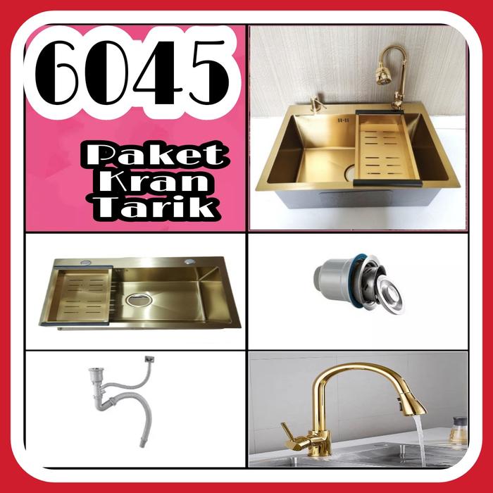 Jual Kitchen Sink 6045 Stainless Sus 304 Gold/Emas Paket Lengkap/Body ...