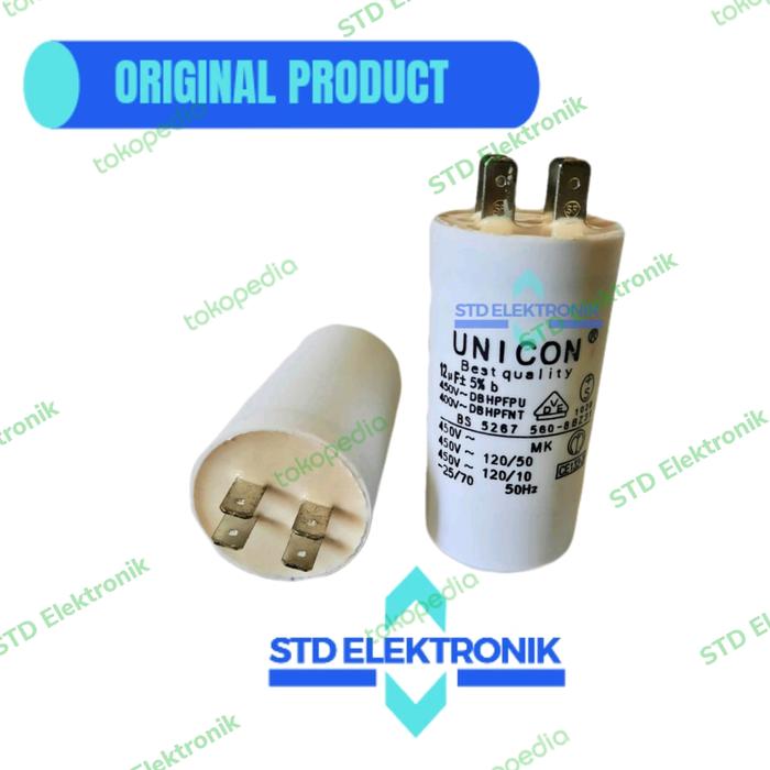 Jual Capasitor pompa air 12uf unicon 4 soket / Kapasitor unicon 12 uf ...