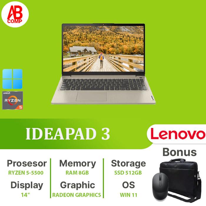 Jual LAPTOP LENOVO IP SLIM 3 AMD RYZEN 5-5500 8GB 512GB SSD WIN 11+OHS ...