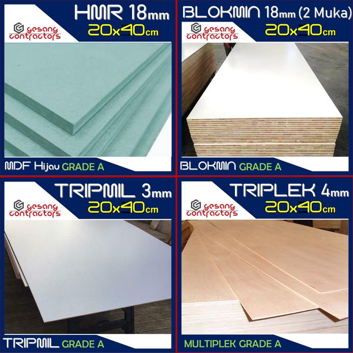 Jual Semua Jenis Triplek 20x40 cm Melamin Blokmin MDF Hijau Ukuran ...