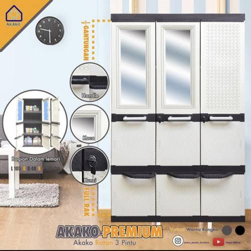 Jual LEMARI PLASTIK 3 PINTU KACA AKAKO ELEGANT - AKAKO PREMIUM ...