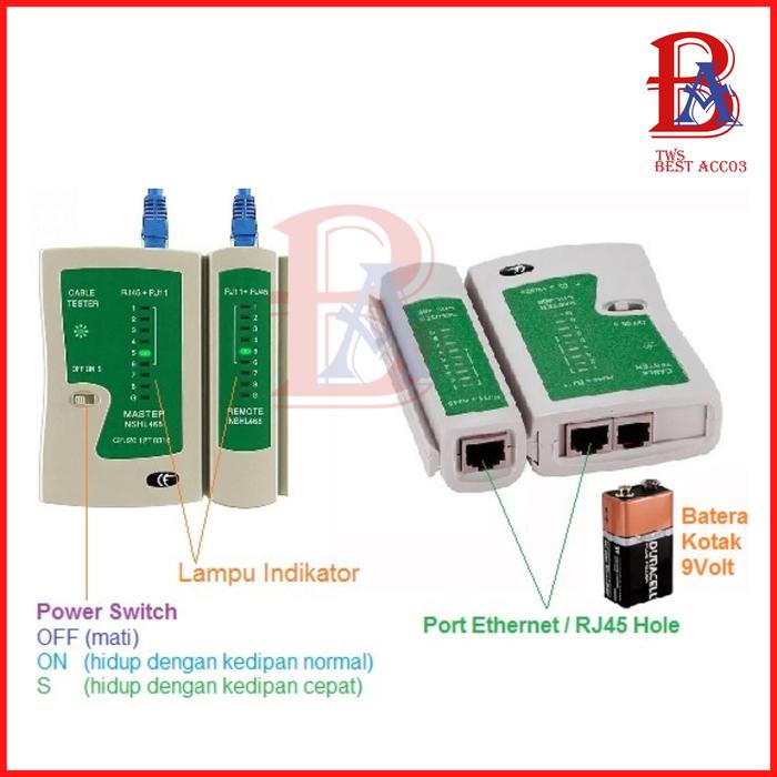 Jual LAN TESTER RJ45 DAN RJ11 + BATERAI / TESTER CABLE RJ 45 DAN RJ 11 ...