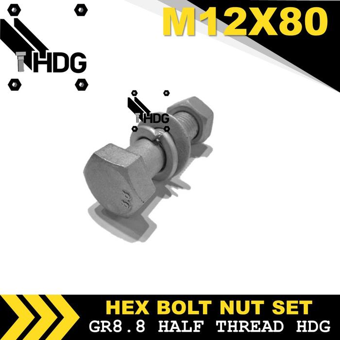 Jual HEX BOLT NUT SET FULL THREAD GRADE 8.8 HOTDIP (HDG) M12 - M12X40 ...