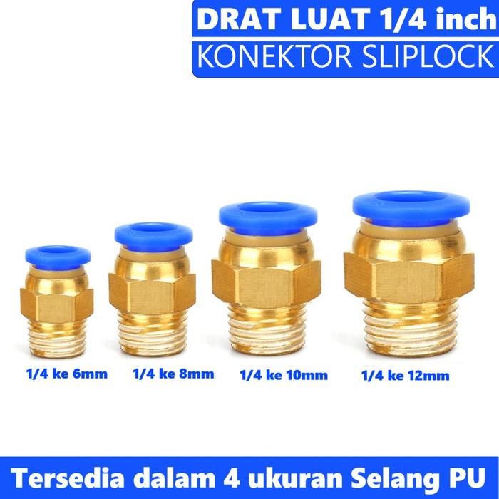 Jual Nepel Slip Lock Drat luar 1/4 inch ke Selang 6mm 8mm 10mm 12mm ...