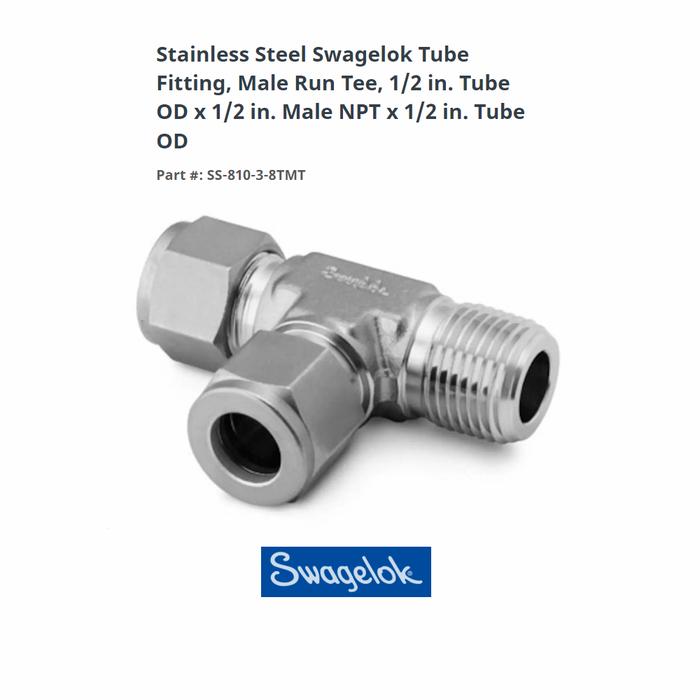 Jual SWAGELOK SS-810-3-8TMT Tee Male 1/2" OD Tube x 1/2" NPT x 1/2" OD ...