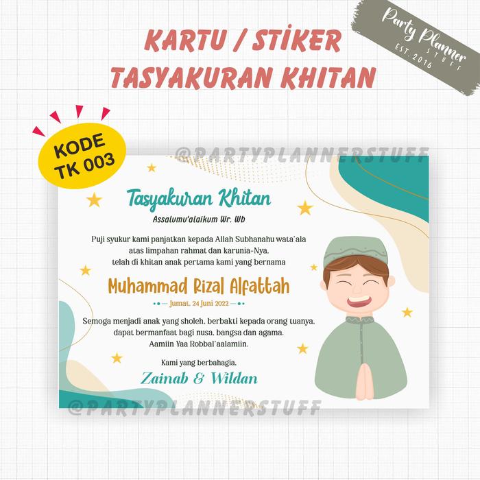 Jual Kartu tasyakuran khitan / stiker tasyakur khitanan / walimatul ...