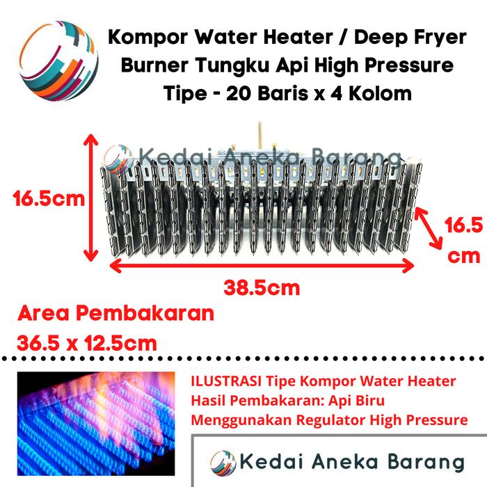 Jual Burner Kompor Stove Water Heater Tungku Api Gas LPG 20 Baris 4 ...