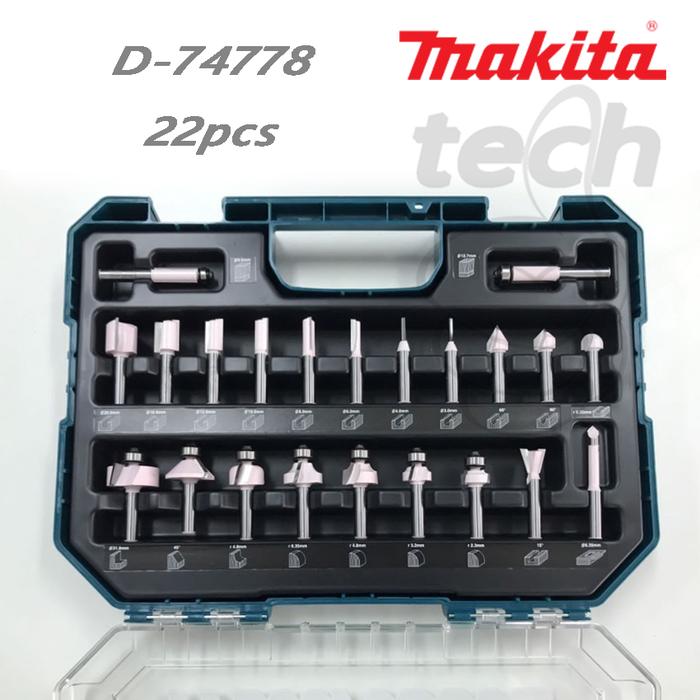 Promo Mata Ruter Set Profil Router Bit Sets 22pcs Makita D-74778 ...