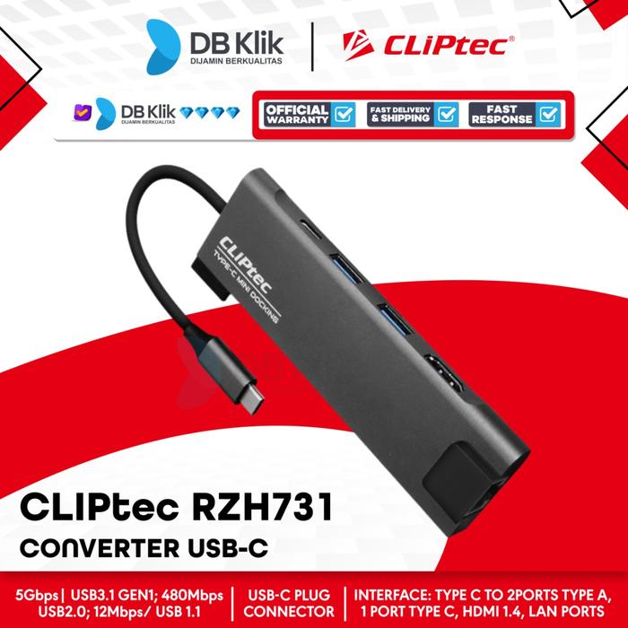 Converter CLIPtec RZH731 USB-C to LAN USB-C USB-A HDMI-Docking RZH 731