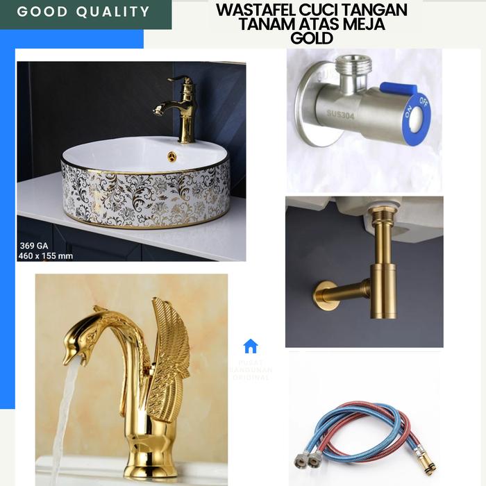 Jual WASTAFEL SET KERAMIK CUCI TANGAN WHITE GOLD PUTIH EMAS ANTIK KLASIK369 - PAKET KRAN 168G ...