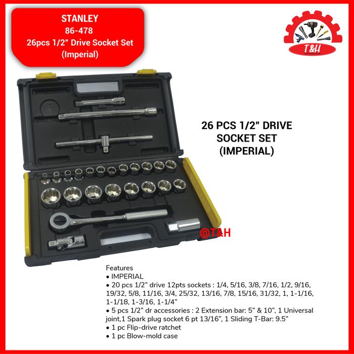 Jual STANLEY / 86-478 26pcs 1/2” Drive Socket Set (Imperial)/Kunci Shock - Jakarta Barat - Tool ...