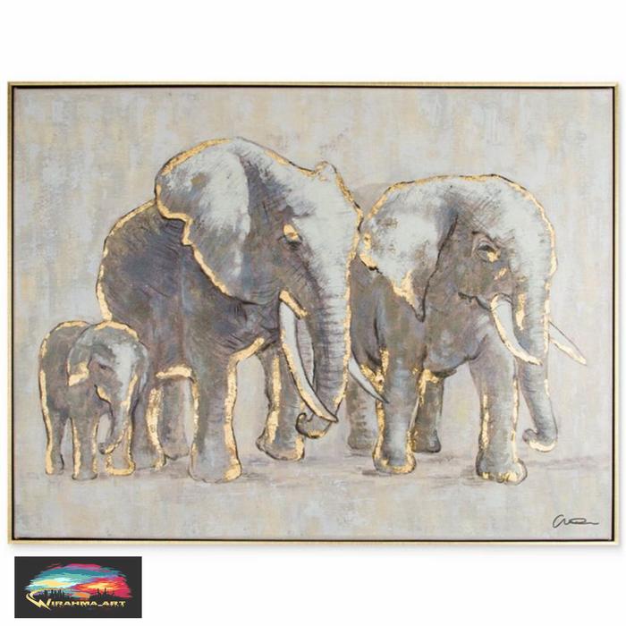 Jual lukisan keluarga gajah modern gold texture plus bingkai - Kab ...